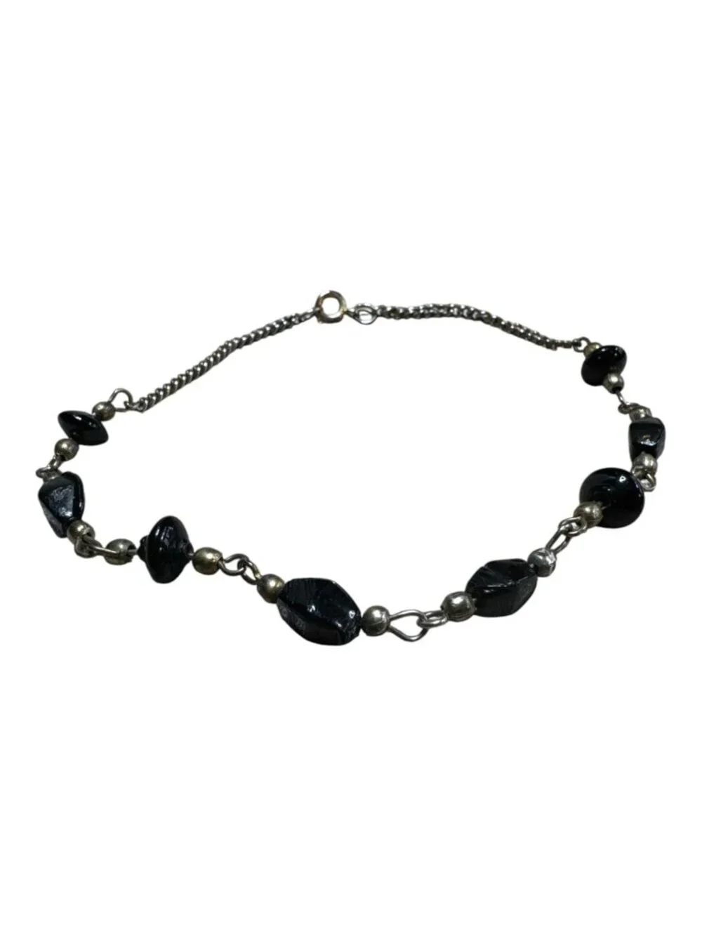 Unknown | Jewelry | Black Beaded Bracelet With Silvertoned Chain 7 ...